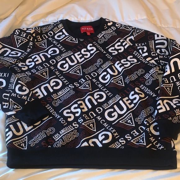Guess | Sweaters | Guess Mens Black And White Graphic Crewneck Sweater ...